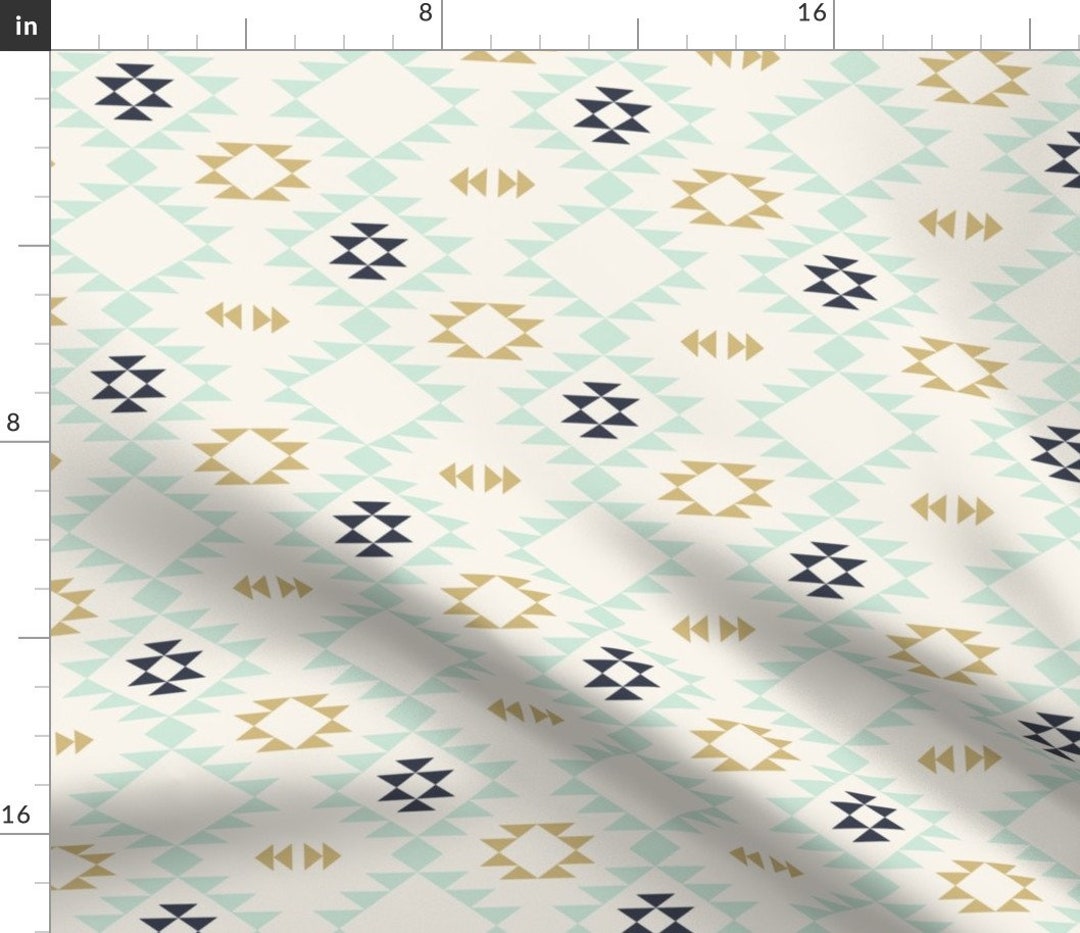 Southwestern Fabric off White Mint Gold Custom Fabric by Kimsa ...