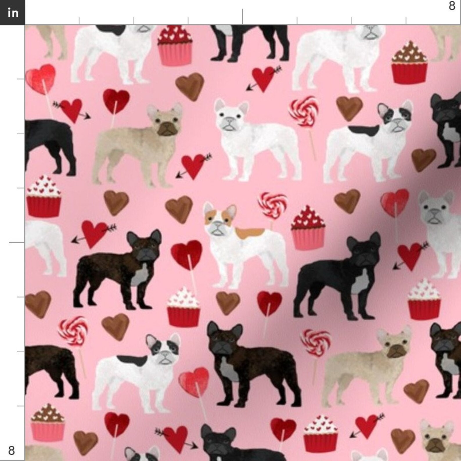Frenchie Valentine Fabric Frenchies Pink French Bulldog - Etsy