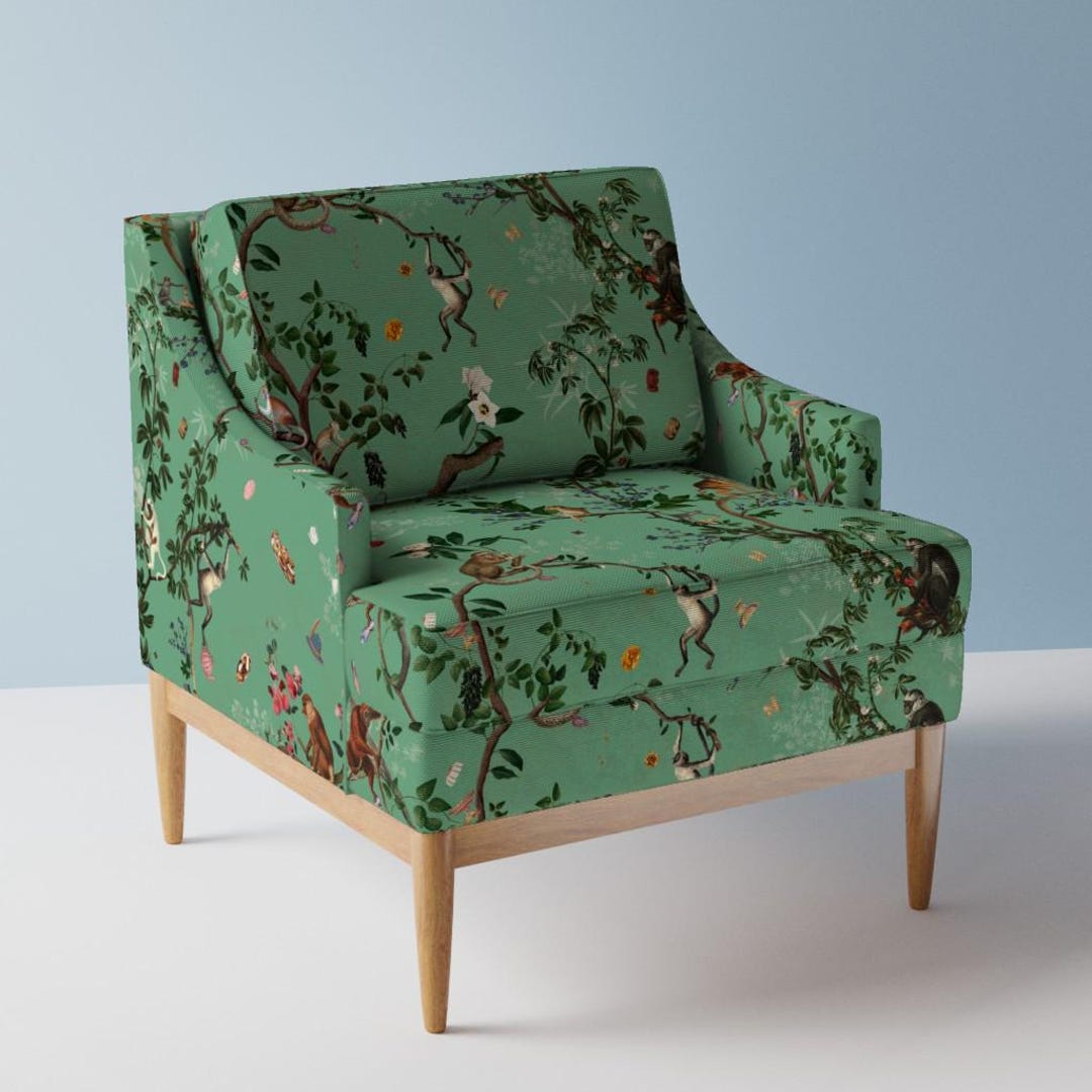 Glam Chinoiserie Upholstery Fabric- Monkey World by Fifikoussout ...