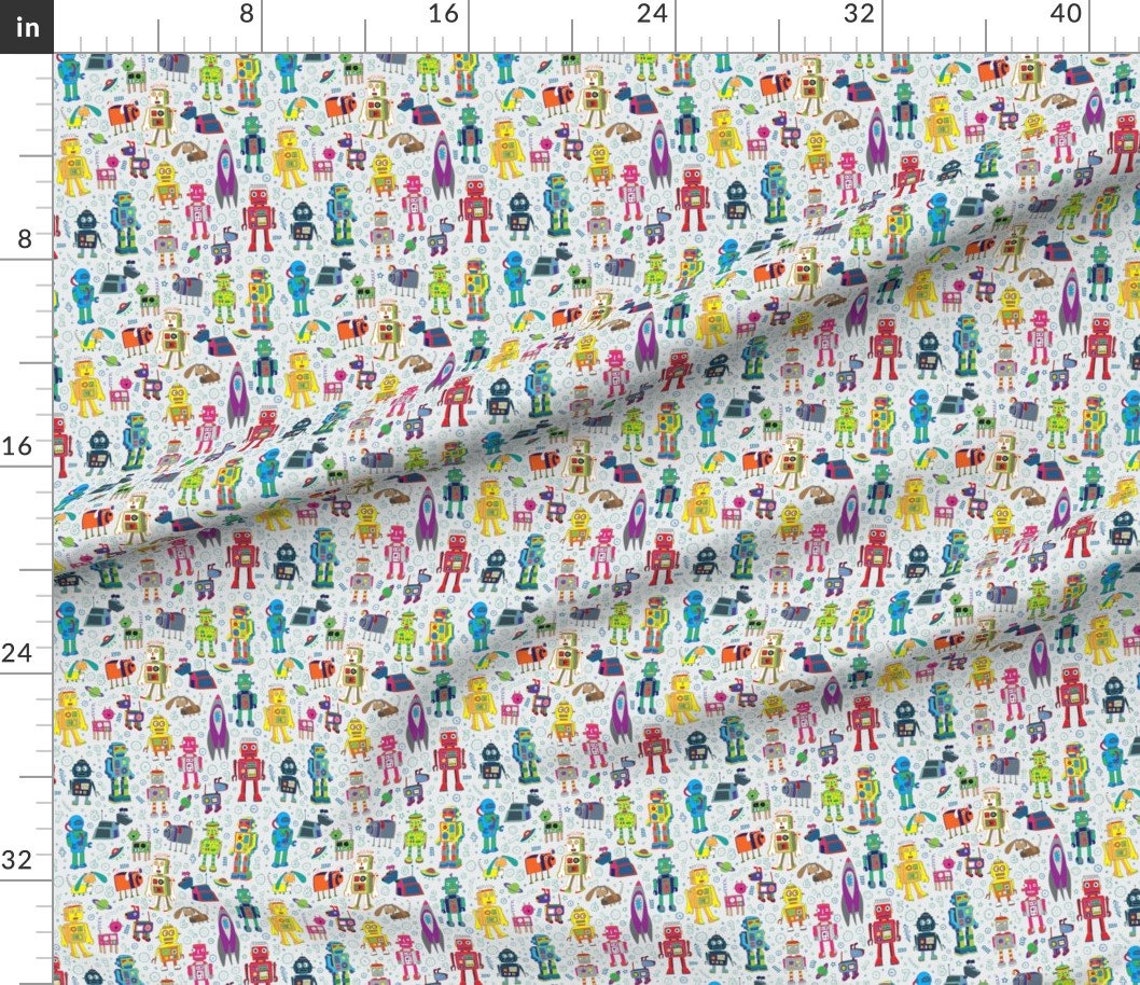 Robots Fabric Robots in Space on Grey by Cecca Astronomy - Etsy