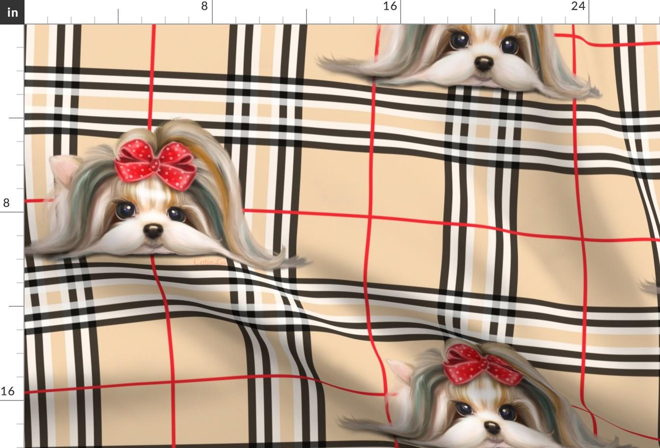 Yorkies Fabric - Parti Biewer Yorkie plaid Xl by Catialee - Yorkshire ...