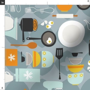 Mid Century Cooking Fabric Mod Kitchen by Cynthiafrenette Grey Orange ...