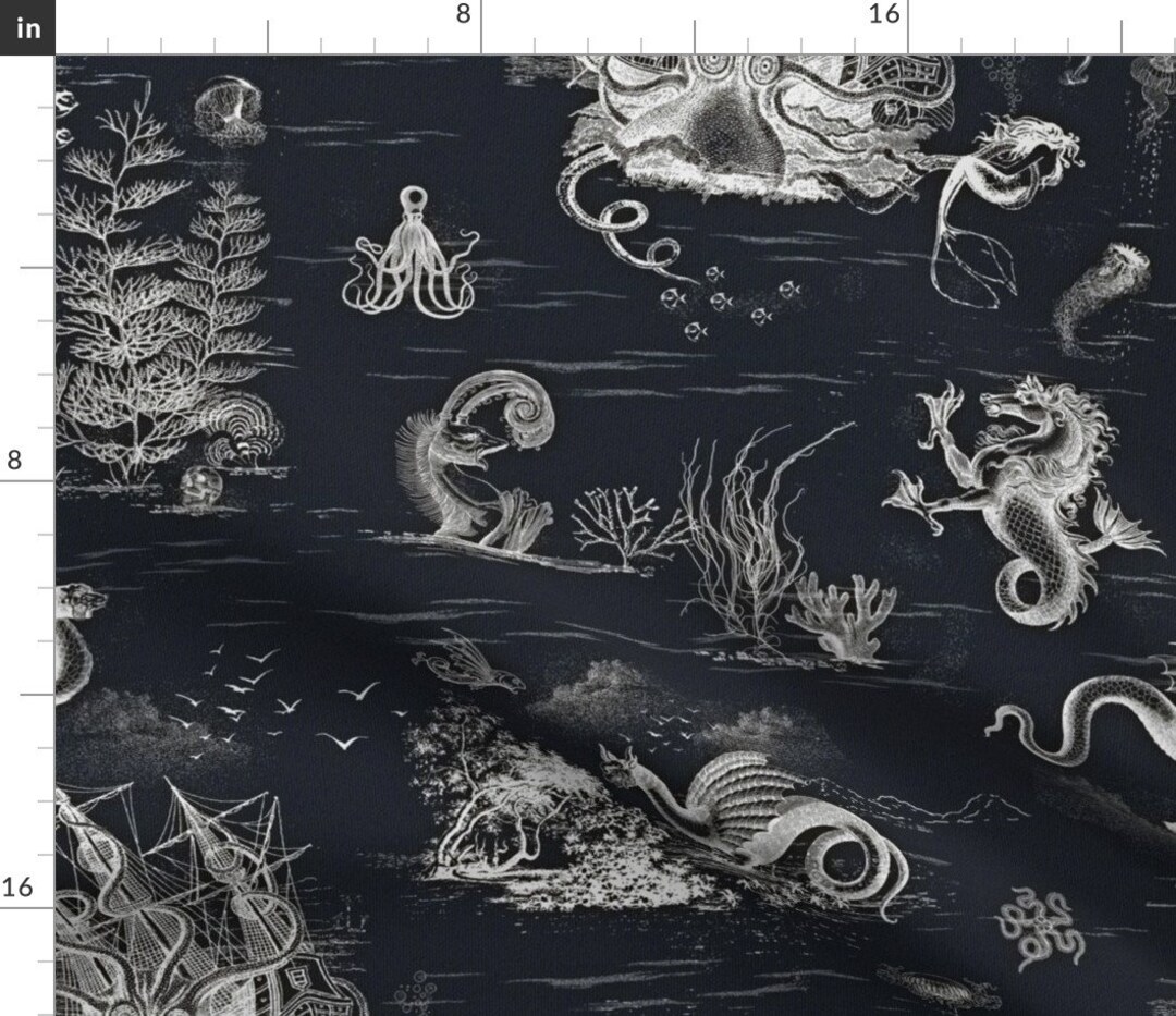 Black White Ocean Fabric Toile De Mer by Fischkandi Nautical Toile Sea ...