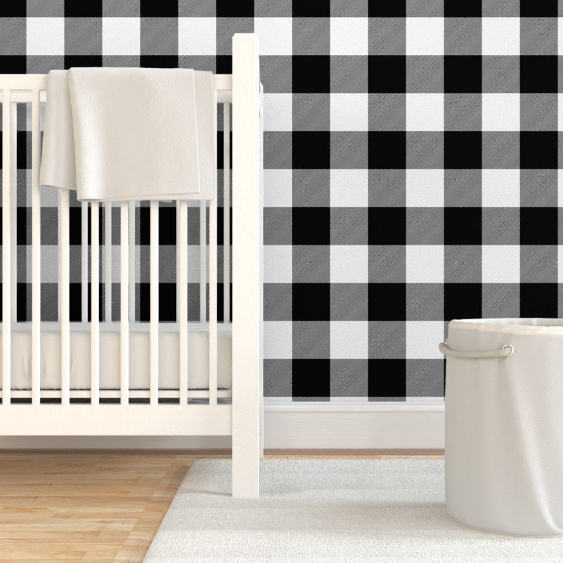 Large Plaid Wallpaper Jumbo Plaid 3 Black Check by - Etsy