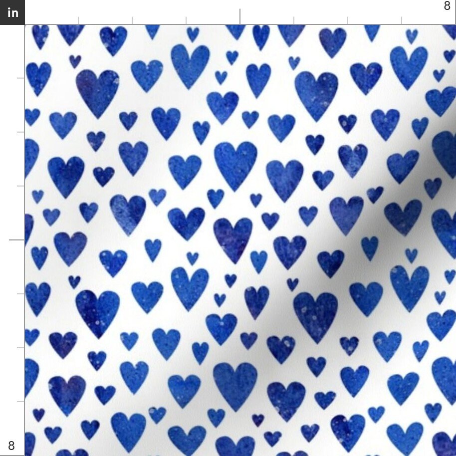 Hearts Blue Abstract Fabric Watercolour Hearts Minimal - Etsy