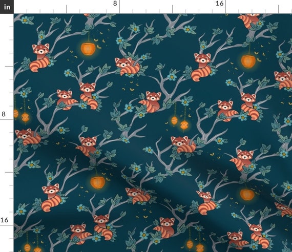 Red Panda Fabric Red Pandas at Night by Jennifer Todd Red - Etsy