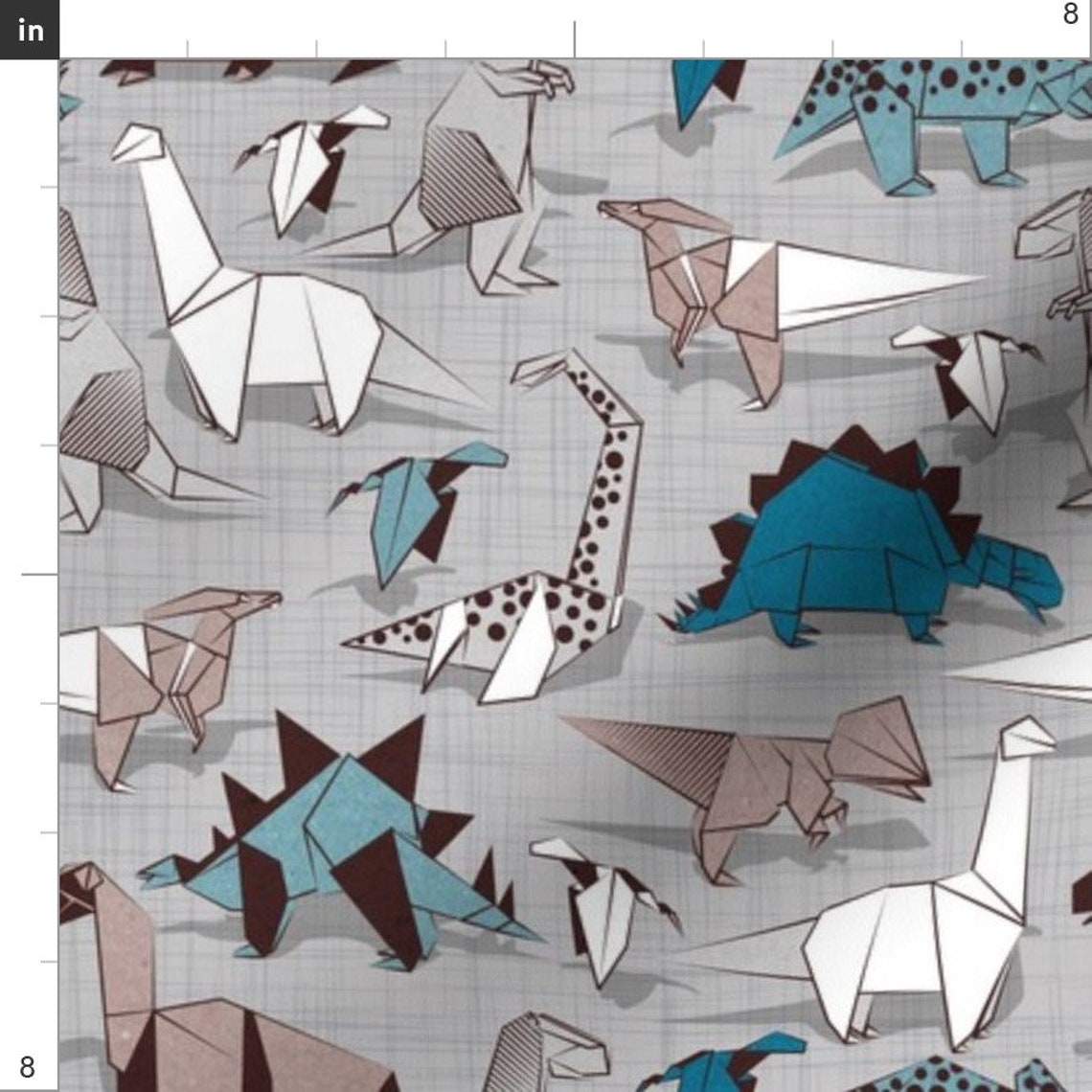 Blue Origami Dino Texture Fabric Origami Dino Friends // | Etsy