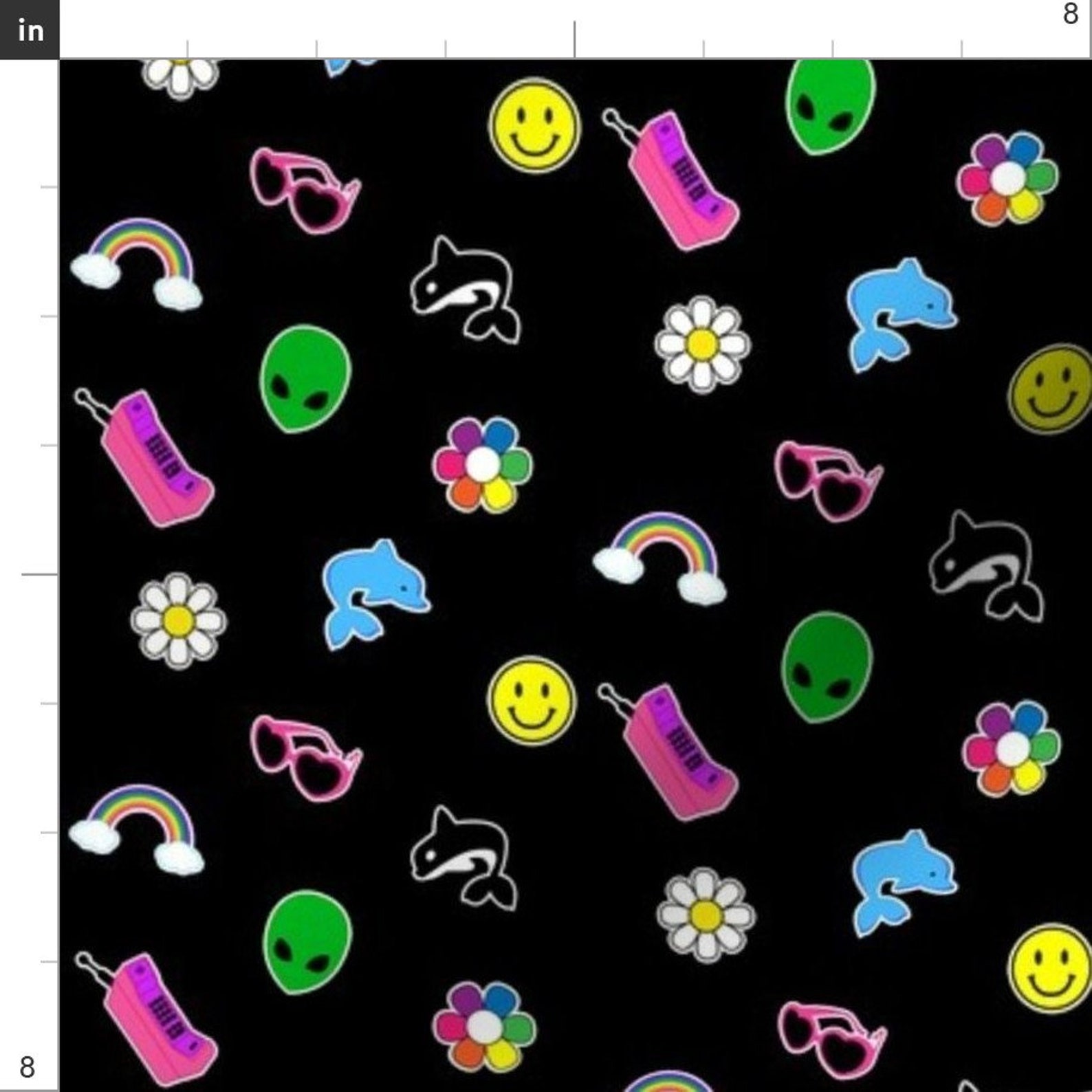 1990s Stickers Fabric 90s Stuff Black By Magic Circle | Etsy