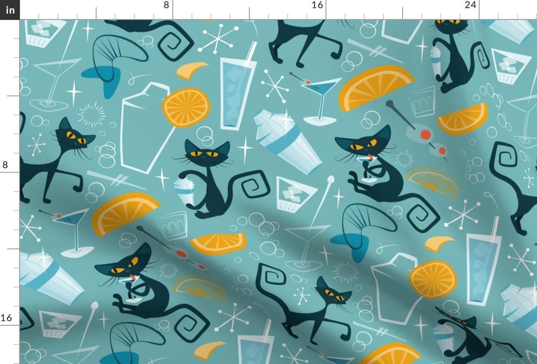 Cats Fabric - 1950s Cats and Cocktails by Roofdog Designs - Mid Century ...