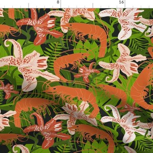 Tropical Shrimp Fabric Shrimp on Black by Kociara Tropical - Etsy