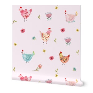 Chicken Wallpaper Polka Girls Pink by Shopcabin Pink - Etsy