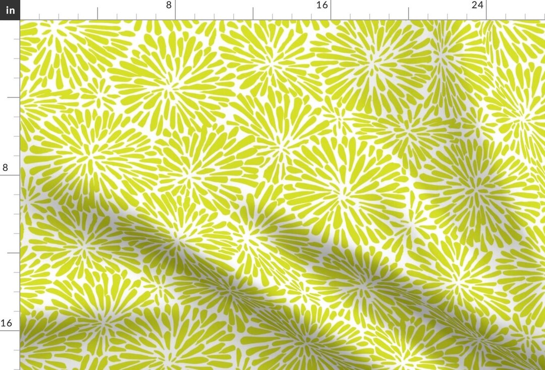 Chartreuse Floral Fabric - Acid Green Mums by Bevestudio - Colorful ...