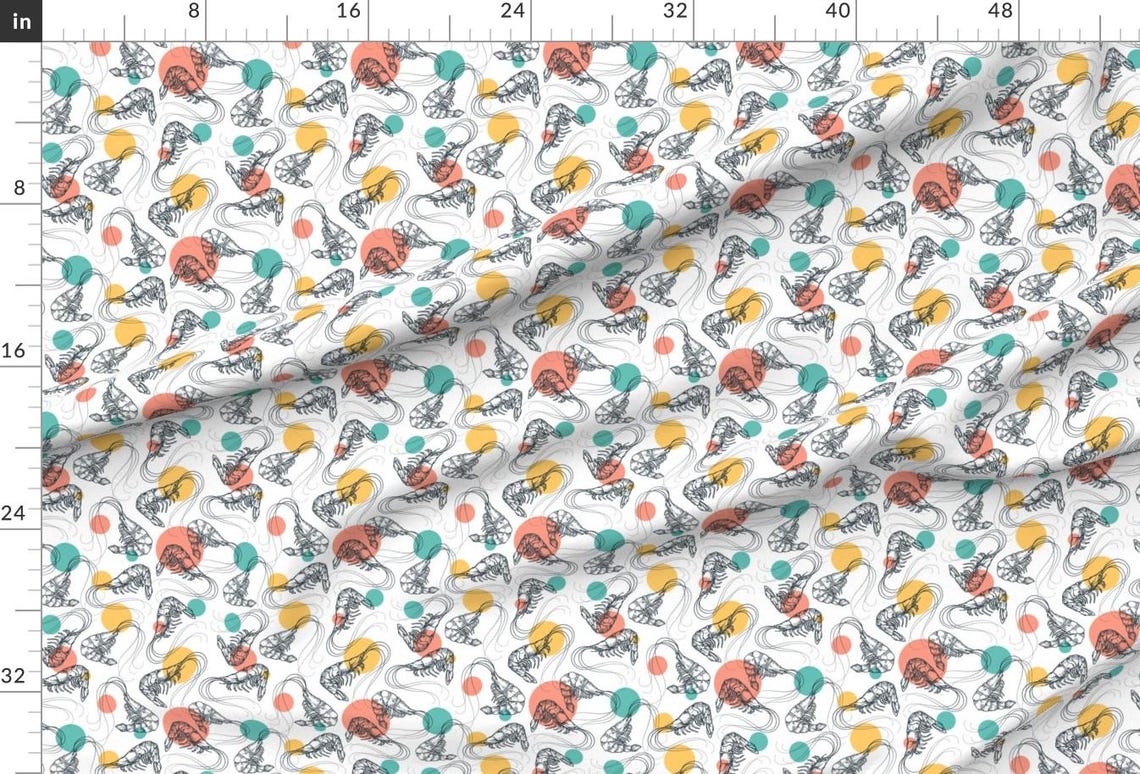 Festive Shrimp Fabric - Fun Shrimp by Adehoidar - Whimsical Summer ...