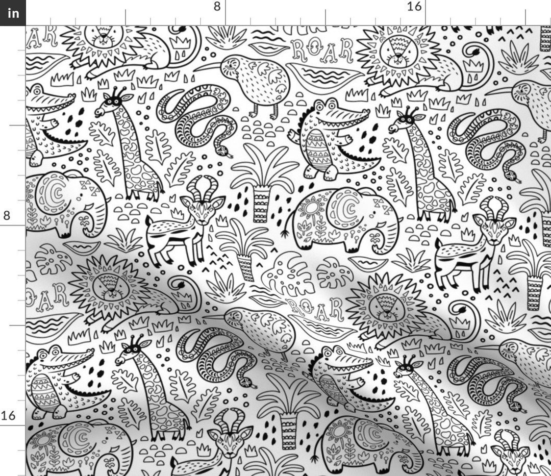 Safari Fabric Safari Coloring Print by Penguinhouse Safari Jungle ...