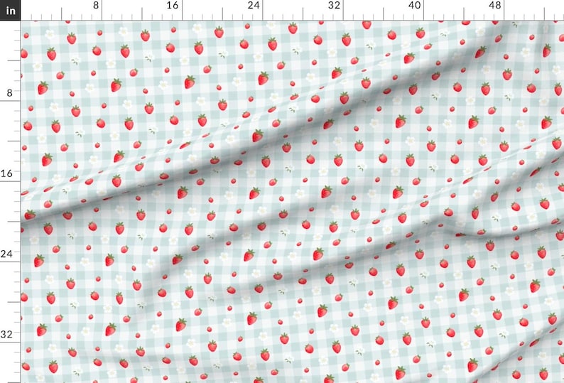 Strawberry Gingham Apparel Fabric - Strawberry Gingham by Caitie ...