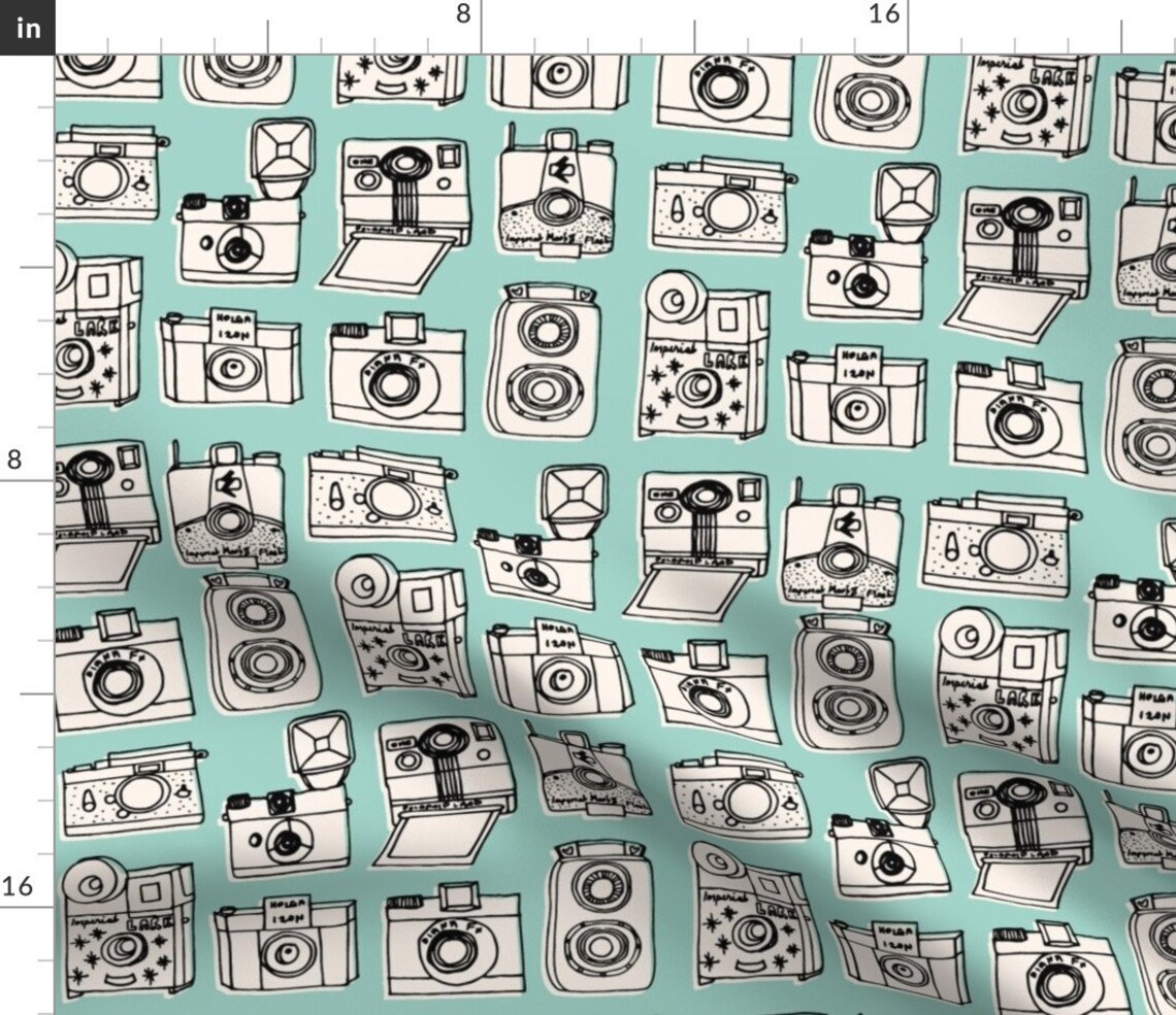 Cameras Fabric Vintage Cameras Pale Turquoise Custom - Etsy