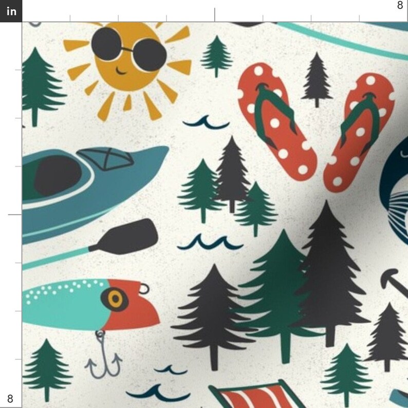 Summer Lake Vacation Fabric Lake Life Summer Ivory Large by - Etsy