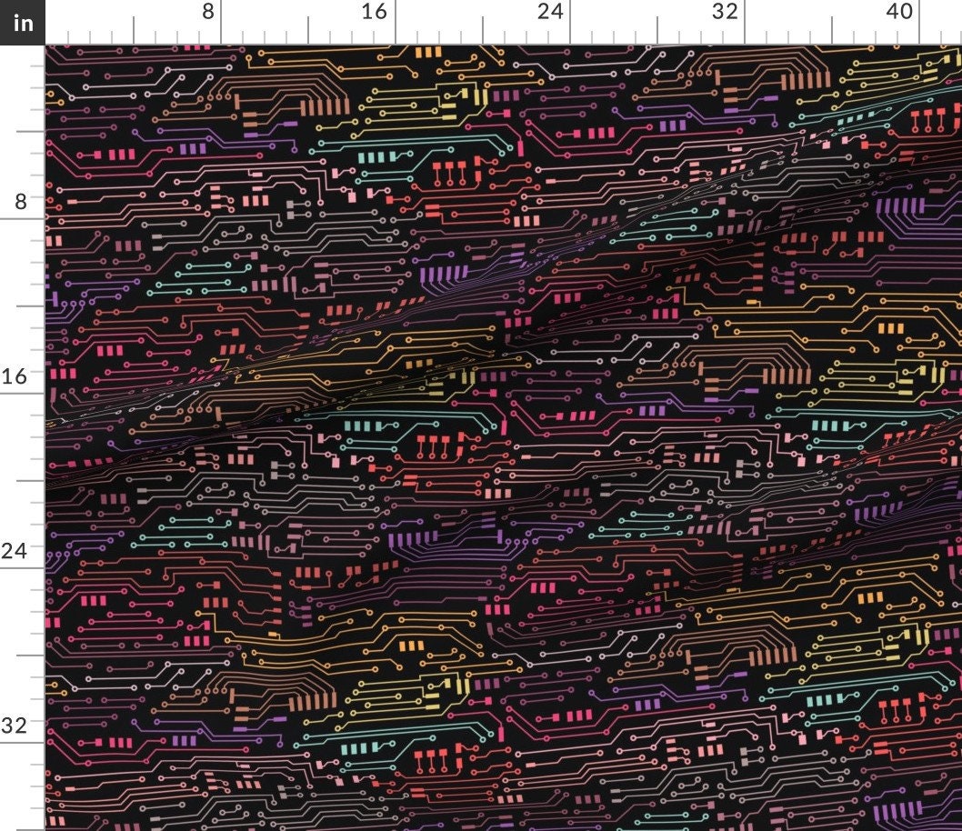 Rainbow Circuit Board Fabric Circuit Nerd Black Black - Etsy