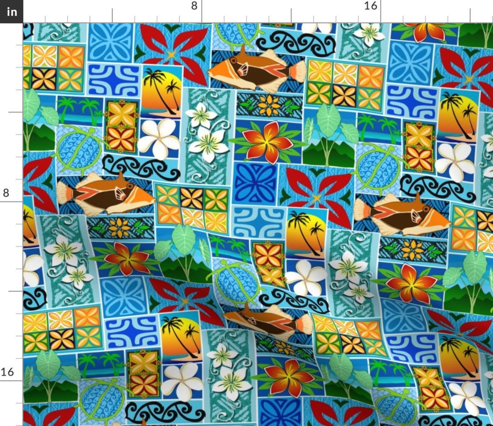 Tiki Fabric New Hawaiian Motif by Madtropic Tiki Bright - Etsy
