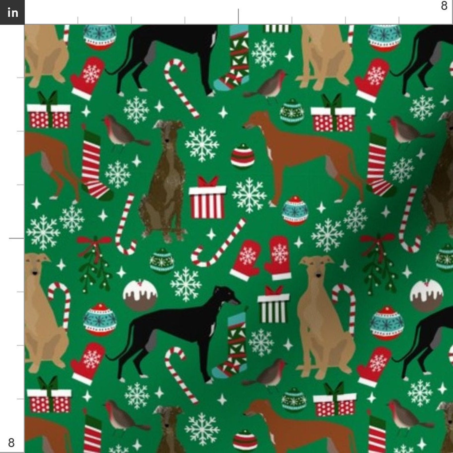 Greyhound Fabric Greyhounds Dog Christmas Fabric by - Etsy