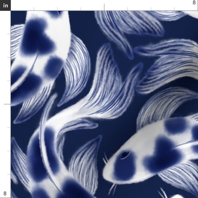 Koi Fish Blue Pattern Swimming Fabric Shibori Koi Fish by - Etsy