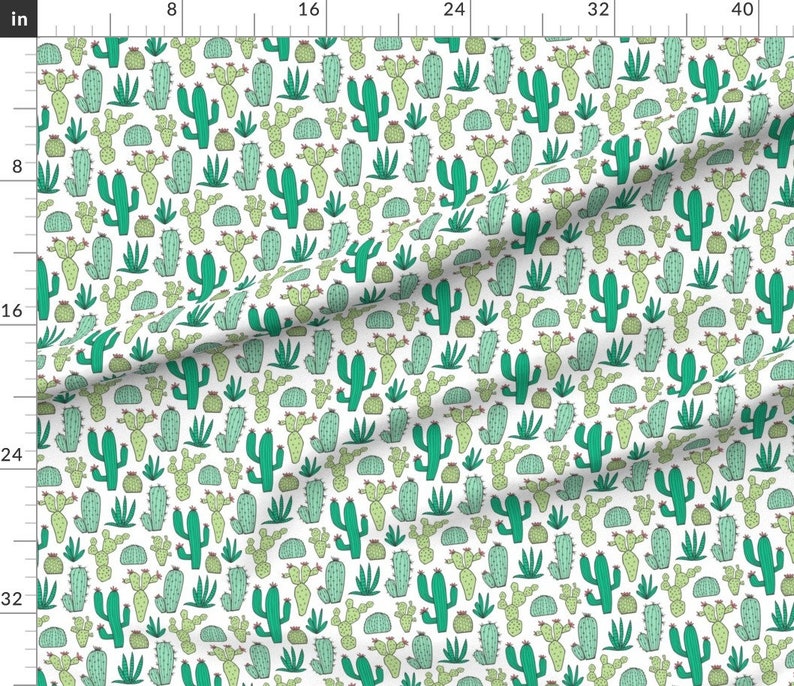 Cactus Fabric Cactus on White by Caja Design Cactus Cotton - Etsy