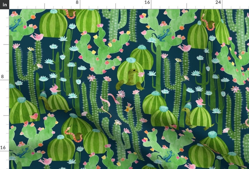 Watercolor Cactus Fabric The Cactus Garden Of Earthly | Etsy