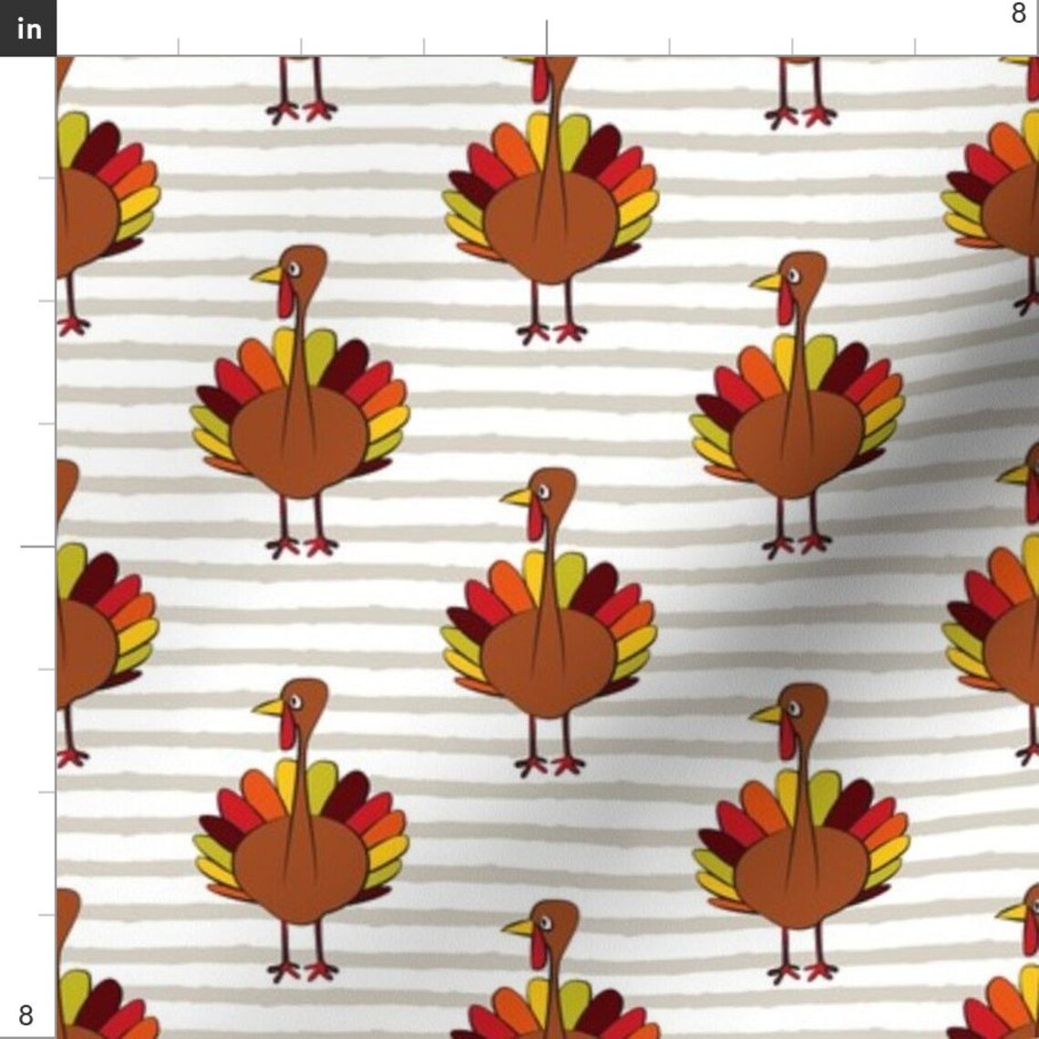 Thanksgiving Fabric Turkey Stripes Thanksgiving Day by - Etsy