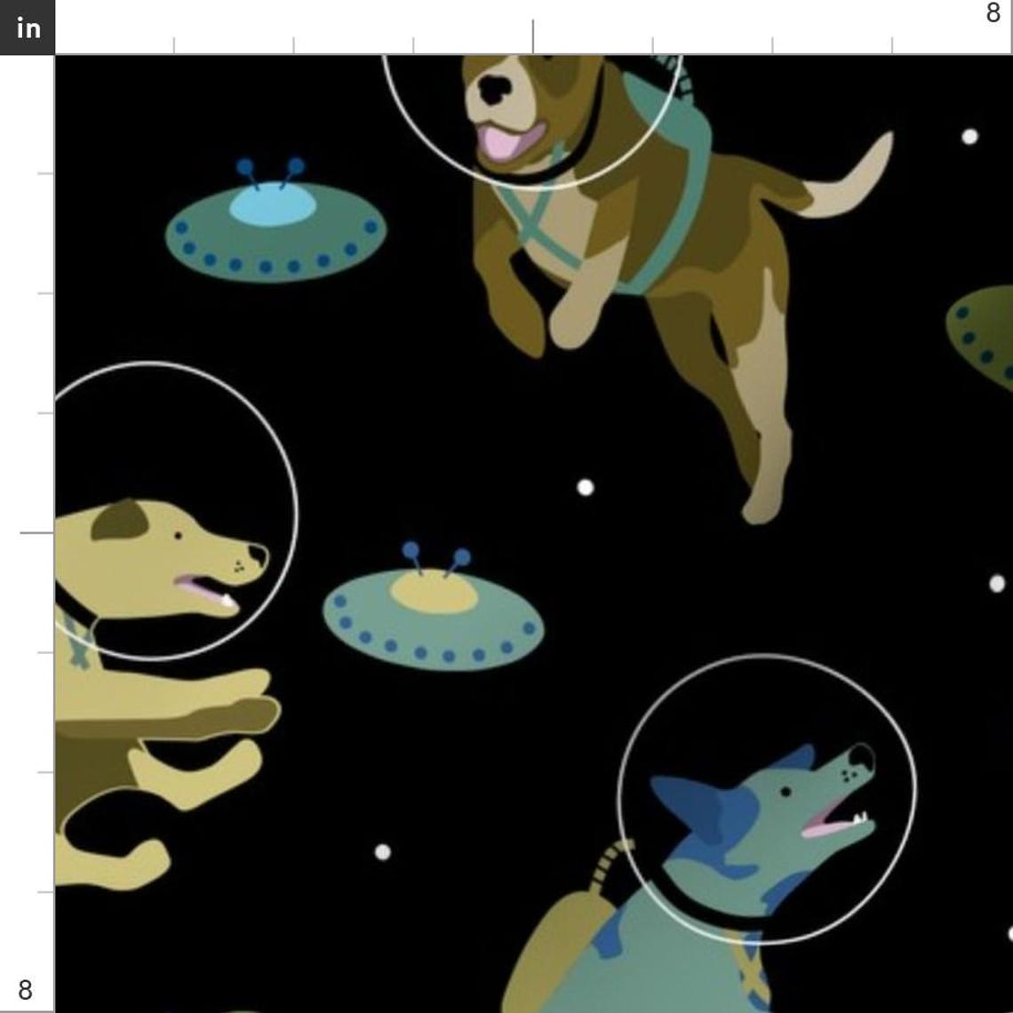 Space and Dogs Fabric - Space Dogs and Flying Discs Large by ...