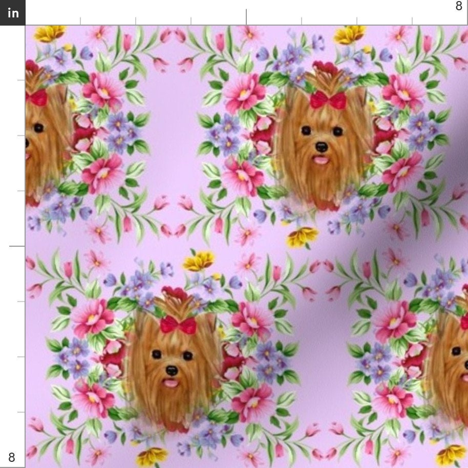 Yorkies and Flowers Fabric Summer Yorkie By Barbyyy Floral | Etsy
