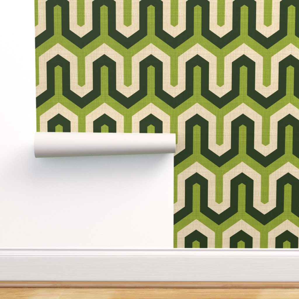 Modern Greek Key Wallpaper Greek 100 Green by Chicca Besso | Etsy