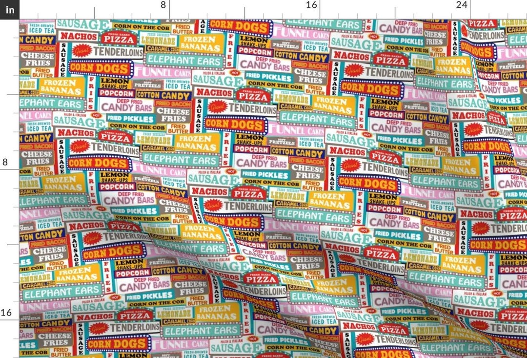 State Fair Fabric -carnival Amusement Park Junk Food Typograph Vendor ...