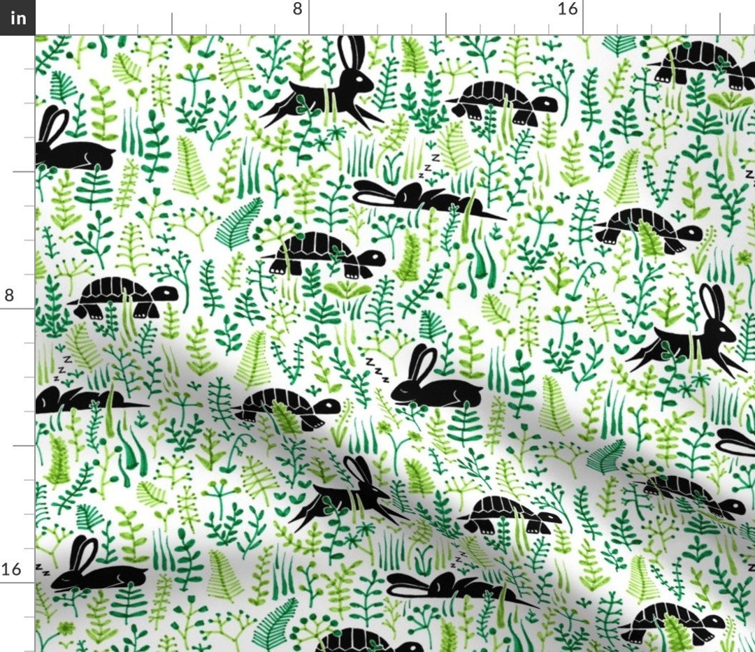 Tortoise and the Hare Fabric Through the Meadow,hare and Tortoise White ...