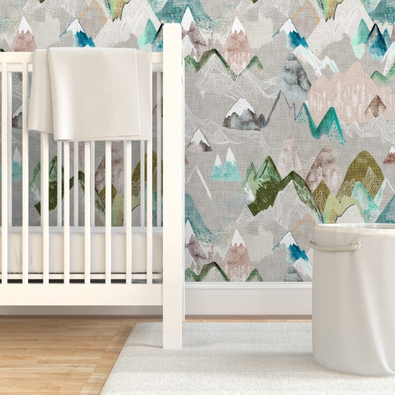 Mountain Wallpaper misty Blue Gray by Nouveau Bohemian - Etsy