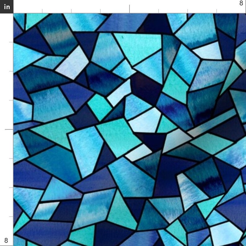 Stained Glass Fabric Blue Shades by Sarah Coombs Navy Teal | Etsy