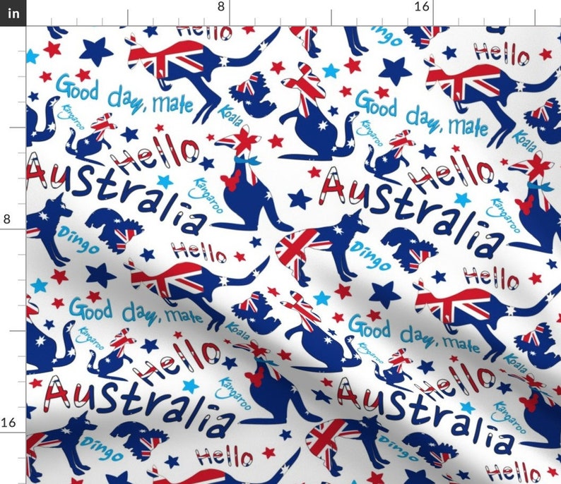 Jumping Aussie Fabric Hello Australia Good Day Mate by | Etsy