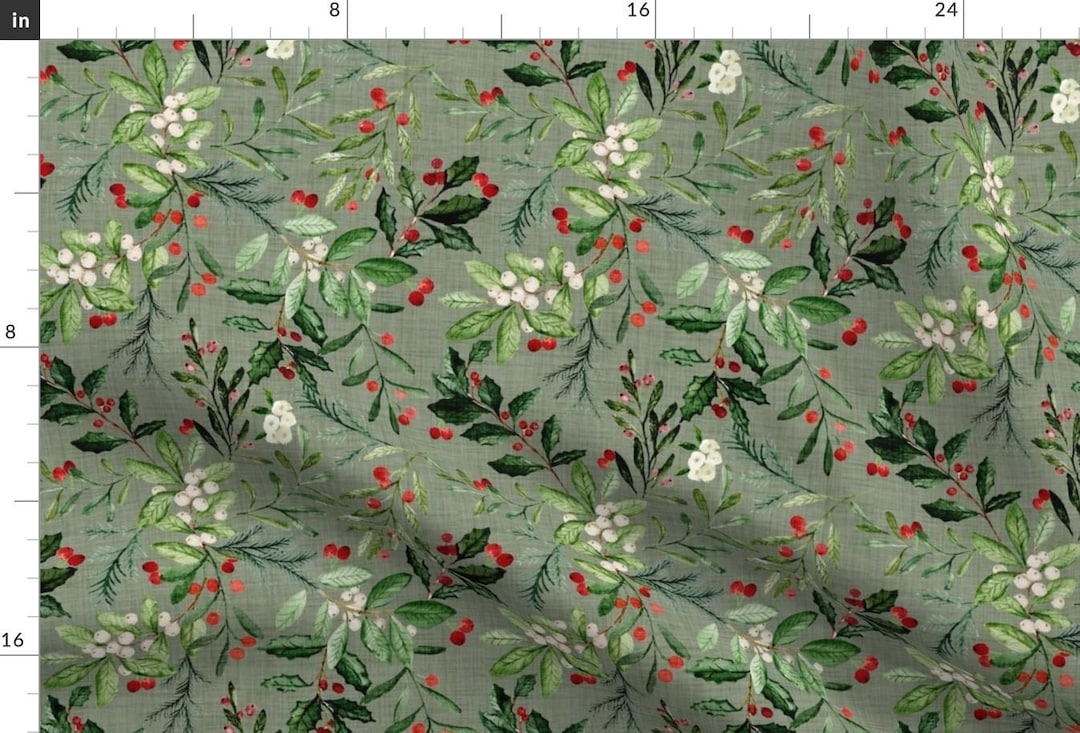 Mistletoe Fabric - Mistletoe and Holly Christmas Florals by ...