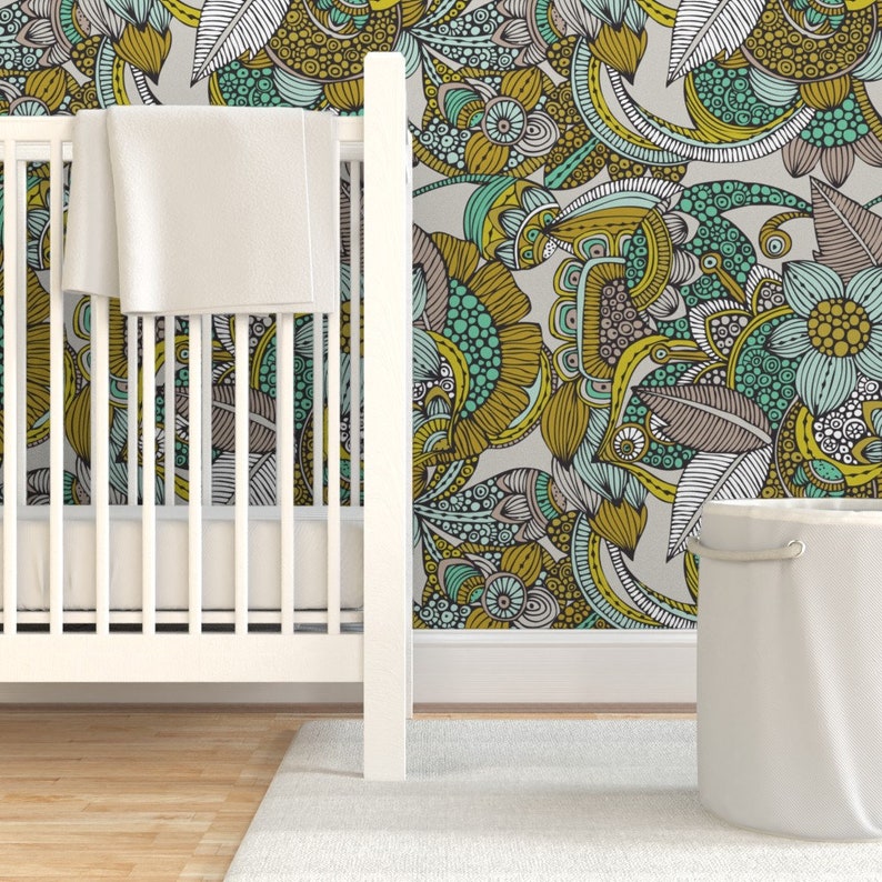 Doodle Floral Wallpaper Stella by Valentinaharper Tropical - Etsy