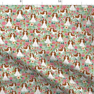 Floral Cavalier Fabric -cavalier King Charles Spaniel Dog Mint by ...