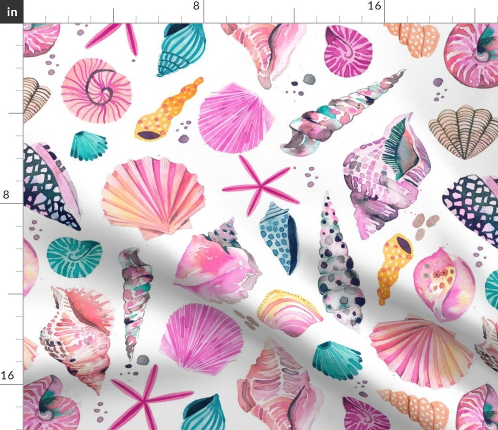 Seashells Fabric Sea Shells by Ninola-design Pink Blue - Etsy UK