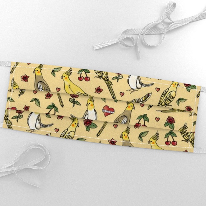 Rockabilly Yellow Birds Illustration Fabric Rockabilly Tiels | Etsy