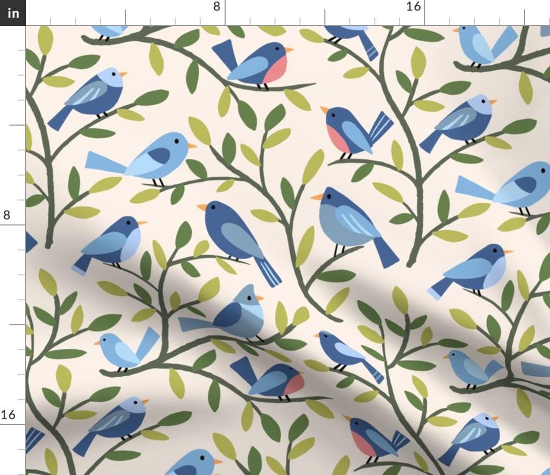 Blue Birds Fabric Birds On Branches by shinyhappyworld Leaves Nature ...