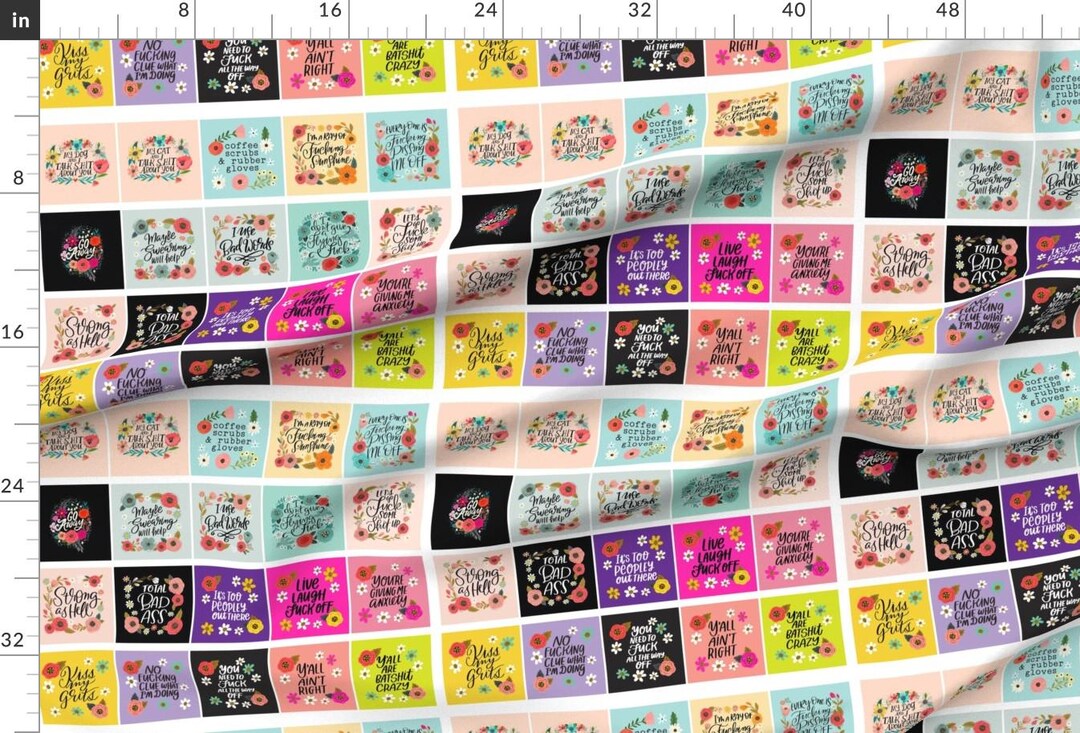 Sweary Extra Wide Sateen Fabric- 4x4 Small Swears by Cynthiafrenette ...