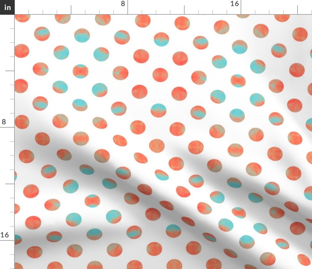 Blue Orange Polka Dot Fabric Watercolor Dots in Aqua and Coral by ...