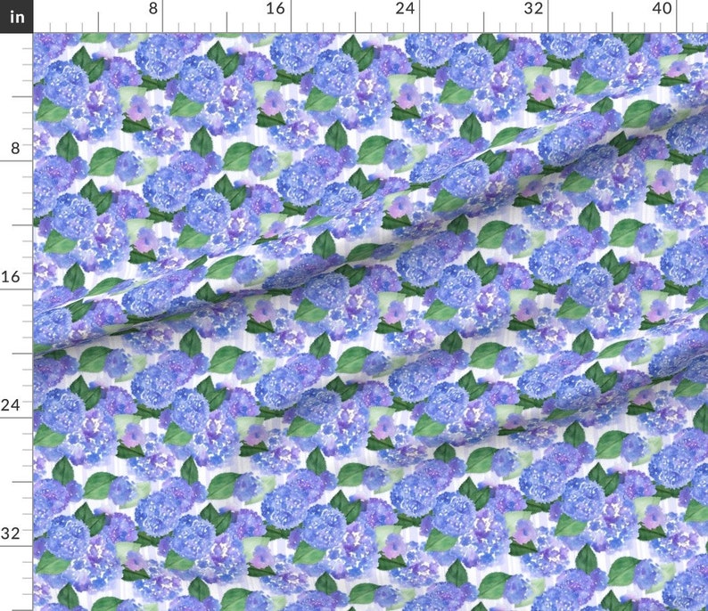 Blue Hydrangeas Fabric Watercolor Violet Floral Botanical | Etsy