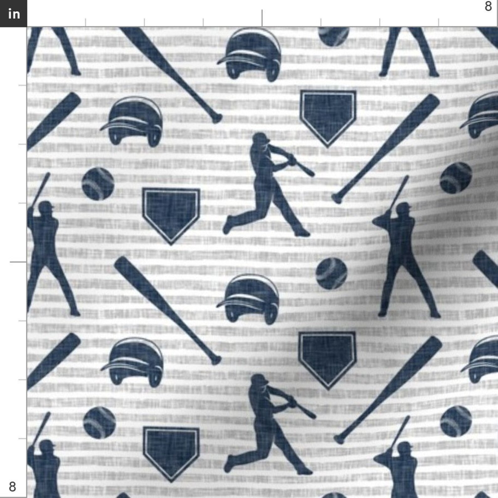 Baseball Fabric Baseball Fabric Navy on Gray Stripes by | Etsy