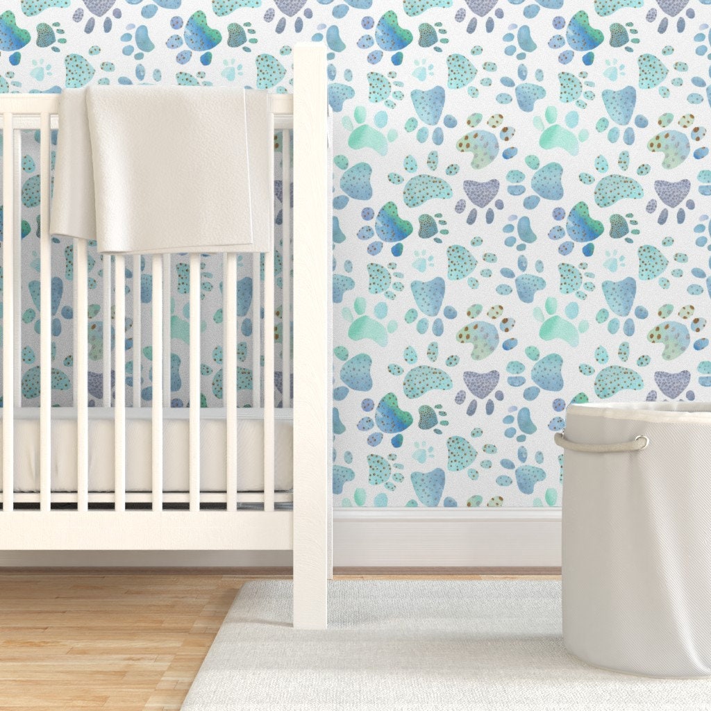 Paw Prints Wallpaper Paw Prints Blue by Emerysmithstudio | Etsy