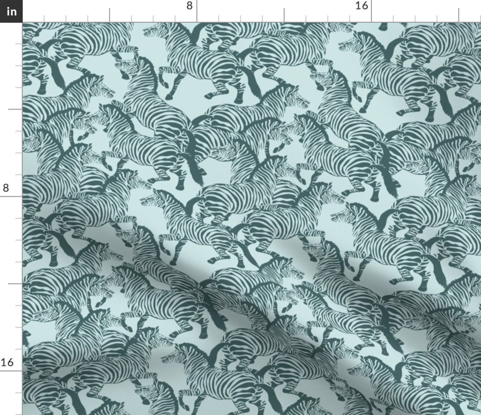 Teal Blue Zebras Fabric Zebra Stampede in Mint Pine by - Etsy