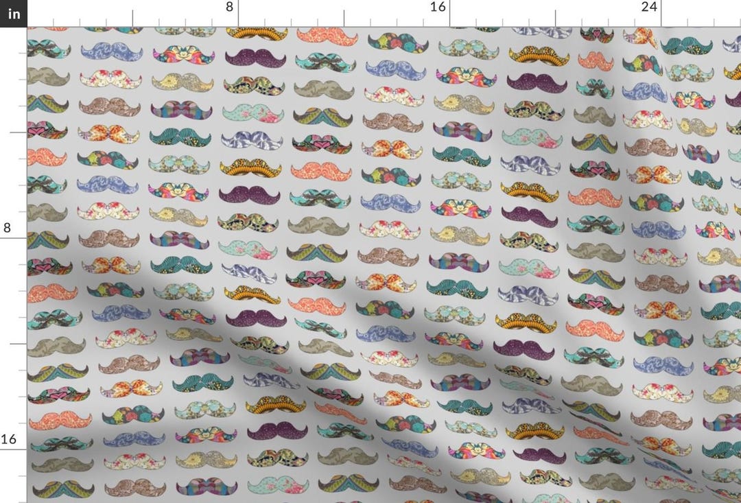 Patterned Mustache Fabric - Mustache Mania (grey) by Biancagreen ...