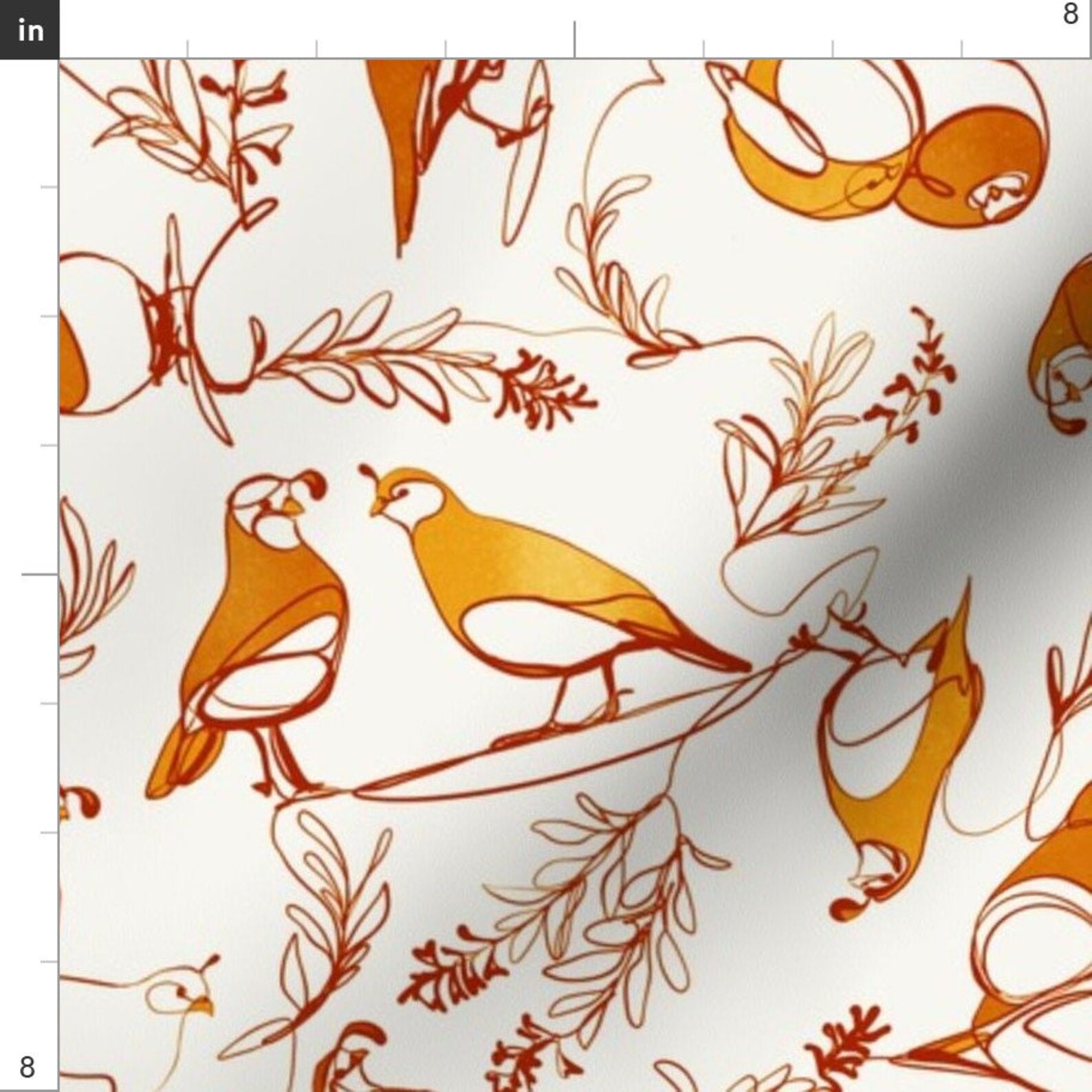 Quail Fabric Continuous Line Quail By Ghouk Autumn Birds - Etsy España